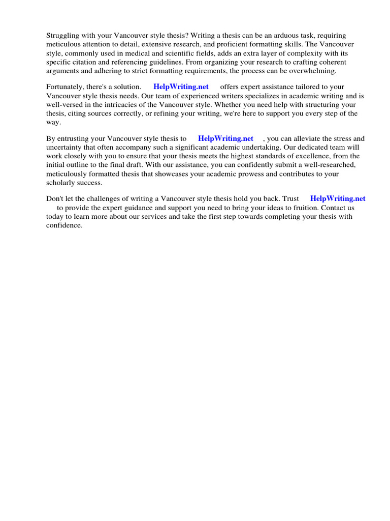 Vancouver Style Thesis Writing | PDF | Citation | Thesis