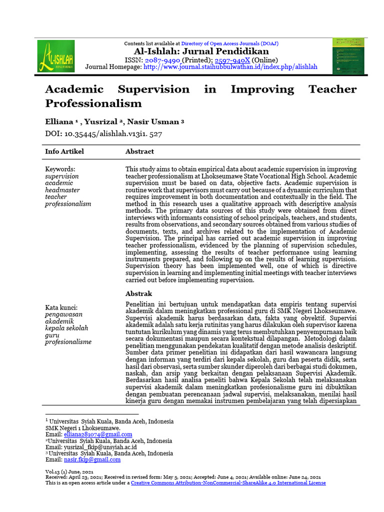 Academic Supervision in Improving Teacher Professionalism | PDF | Teachers | Qualitative Research