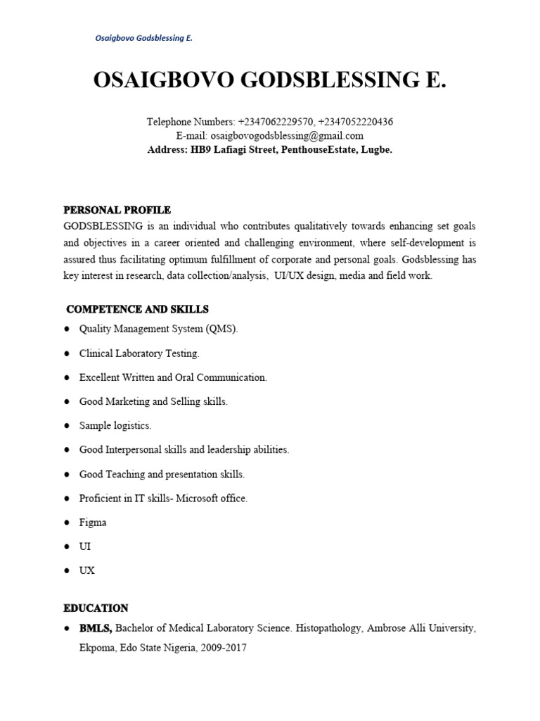 2 - Godsblessing CV December 2021 | PDF | Medical Laboratory ...
