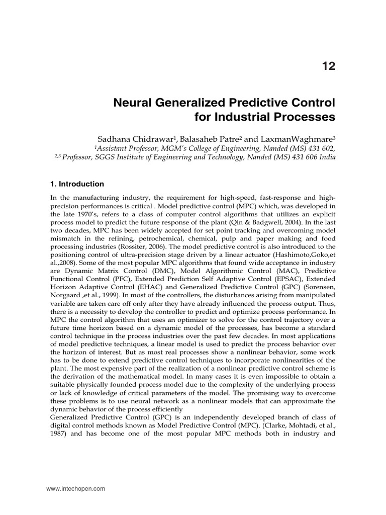 Neural Generalized Predictive Control For Industrial Processes | PDF Neural Generalized Predictive Control For Industrial Processes | PDF