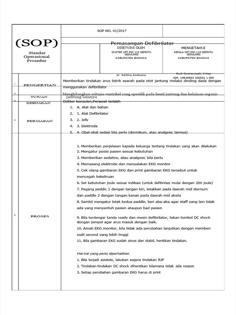 PDF Sop Pemasangan Defibrilator | PDF | Sains & Matematika