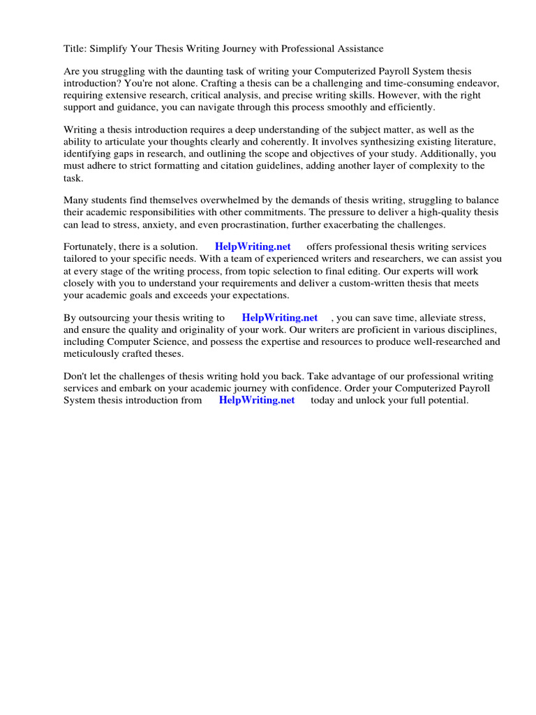 Computerized Payroll System Thesis Introduction | PDF | Payroll | Paycheck