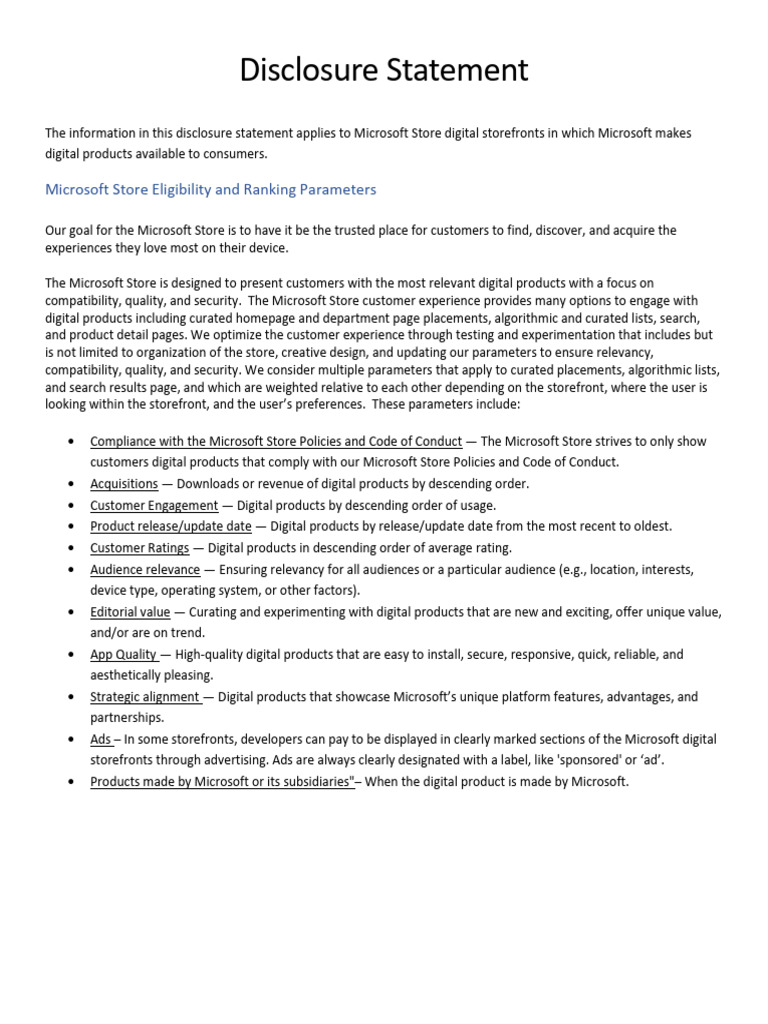Microsoft Store Disclosure Statement | PDF | Mobile App | Microsoft