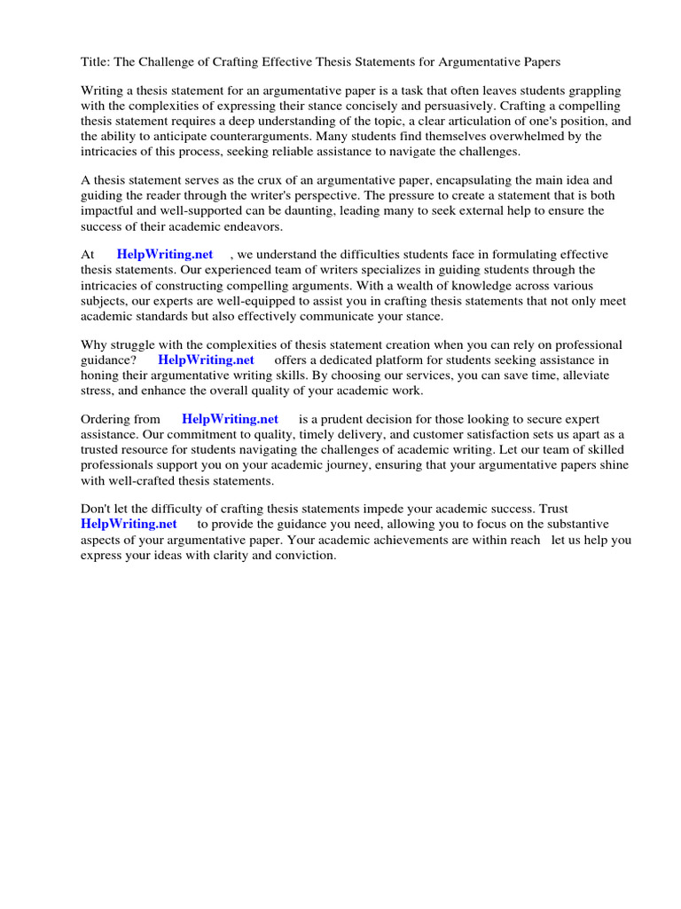 Examples of Thesis Statements For An Argumentative Paper | PDF | Essays ...