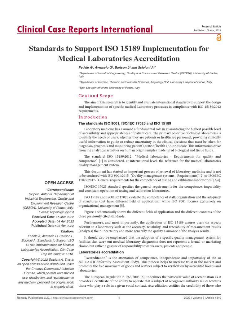 Standards To Support Iso 15189 Implementation For Medical Laboratories Accreditation 8692 | PDF