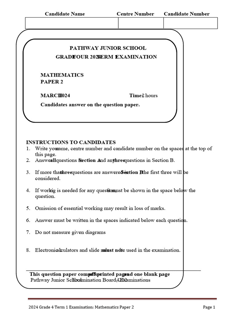Grade 4 Mathematics Paper 2 NP | PDF