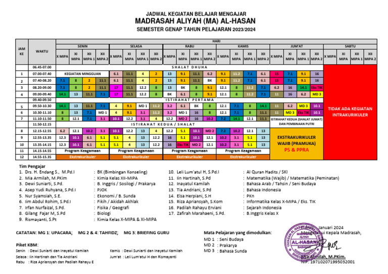 Jadwal Pelajaran Sem 2 2023-2024 (Genap) | PDF
