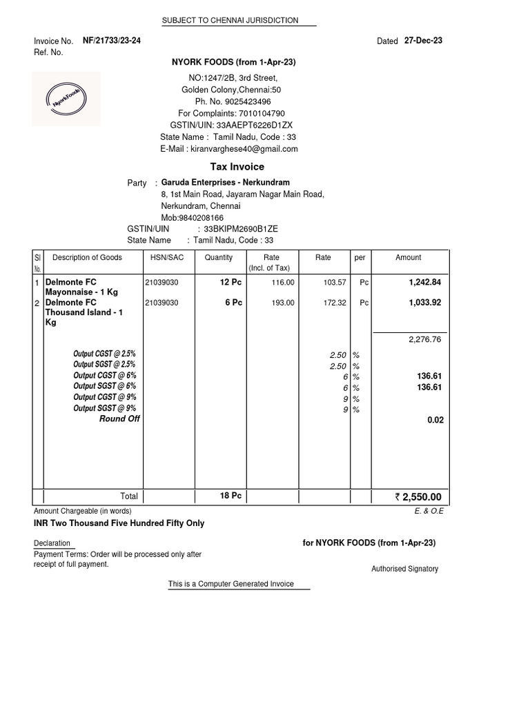 Invoice for Garuda Enterprises | PDF | Trade | Government