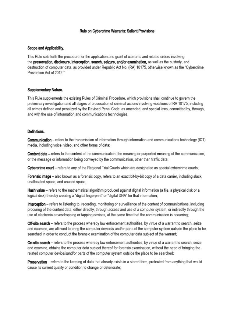 Cybercrime Warrants: Key Provisions | PDF | Search Warrant | Cybercrime