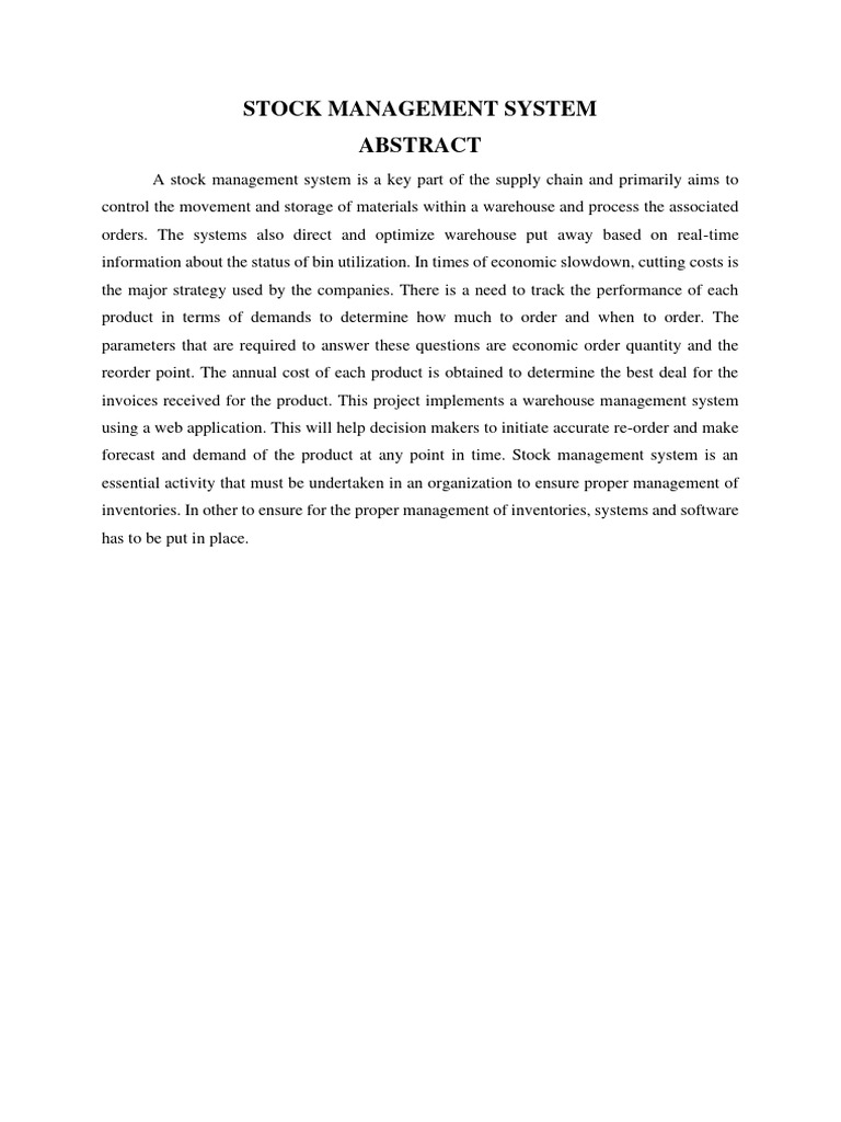 STOCK MANAGEMENT SYSTEM | PDF | Inventory | Data