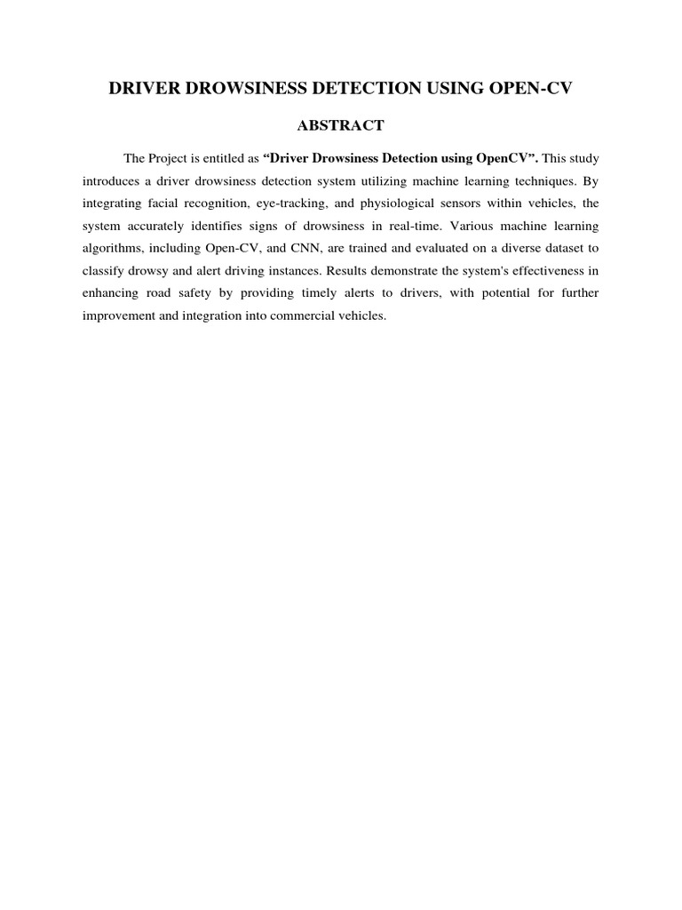 Driver Drowsiness Detection Using Opencv Pdf Machine Learning Cognitive Science