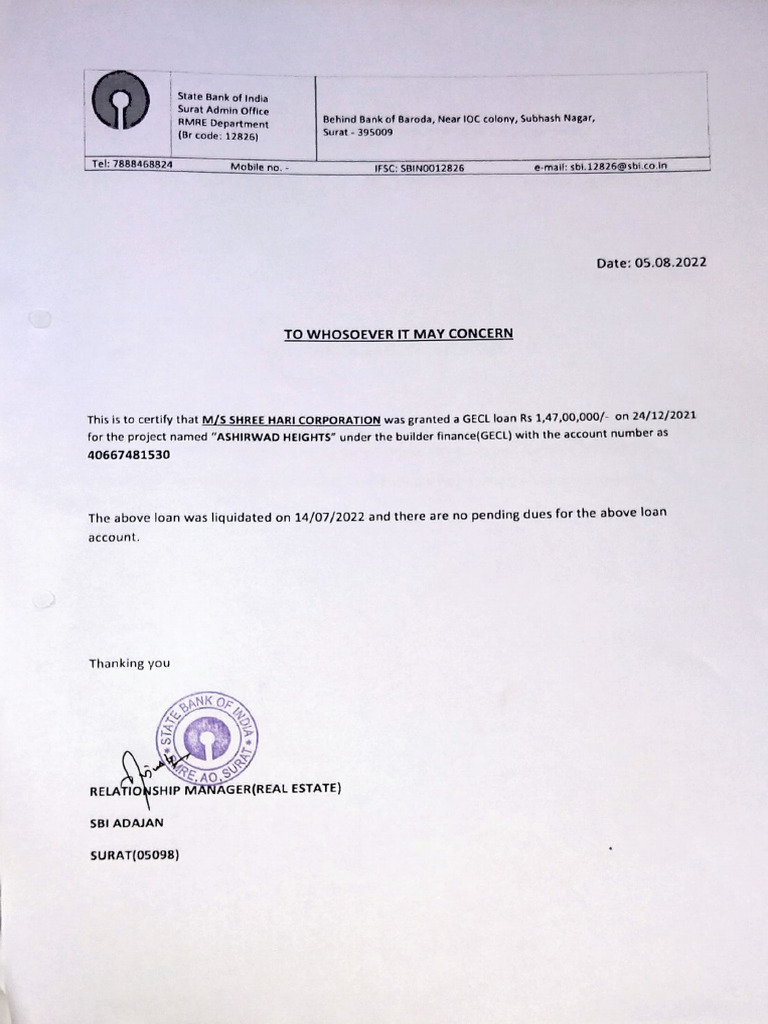 SBI Noc | PDF | Personal Finance | Service Industries