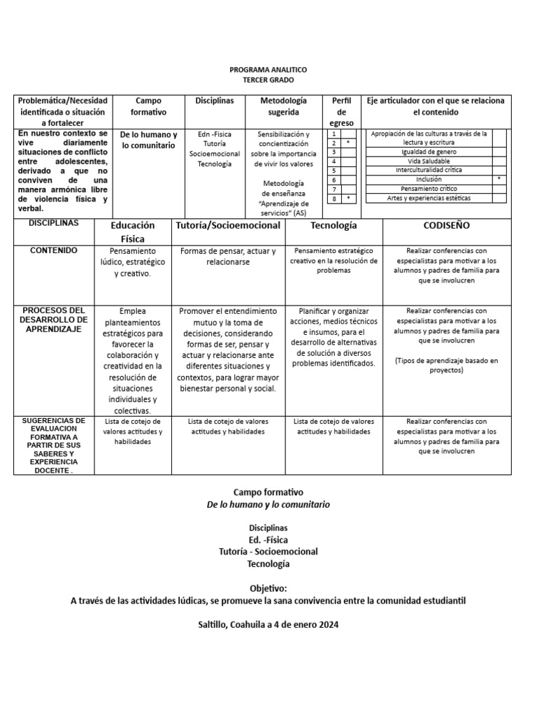 Programa Analitico Tercer Grado de Lo Humano y Lo Comunitario Tercer ... Programa Analitico Tercer Grado de Lo Humano y Lo Comunitario Tercer ...