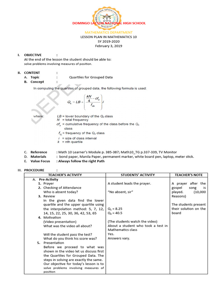 MathLPG10 - M8L2 - Final For Demo | PDF | Quartile | Mathematics