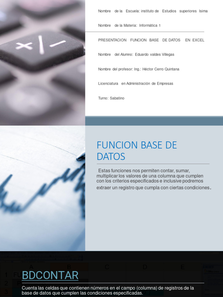 FUNCION BASE DE DATOS PRESENTACION Eduardo Valdes Villegas | Descargar gratis PDF | Bases de ...