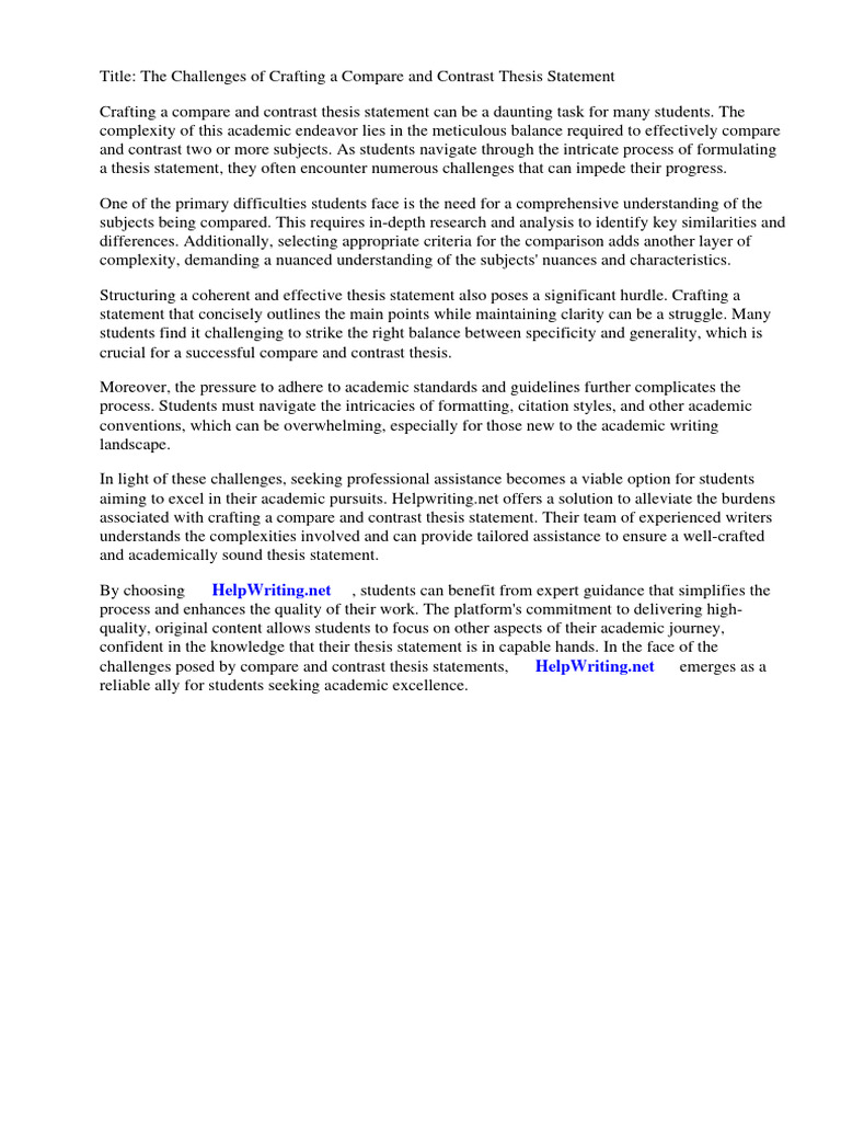 Example of A Compare and Contrast Thesis Statement | PDF | Essays ...