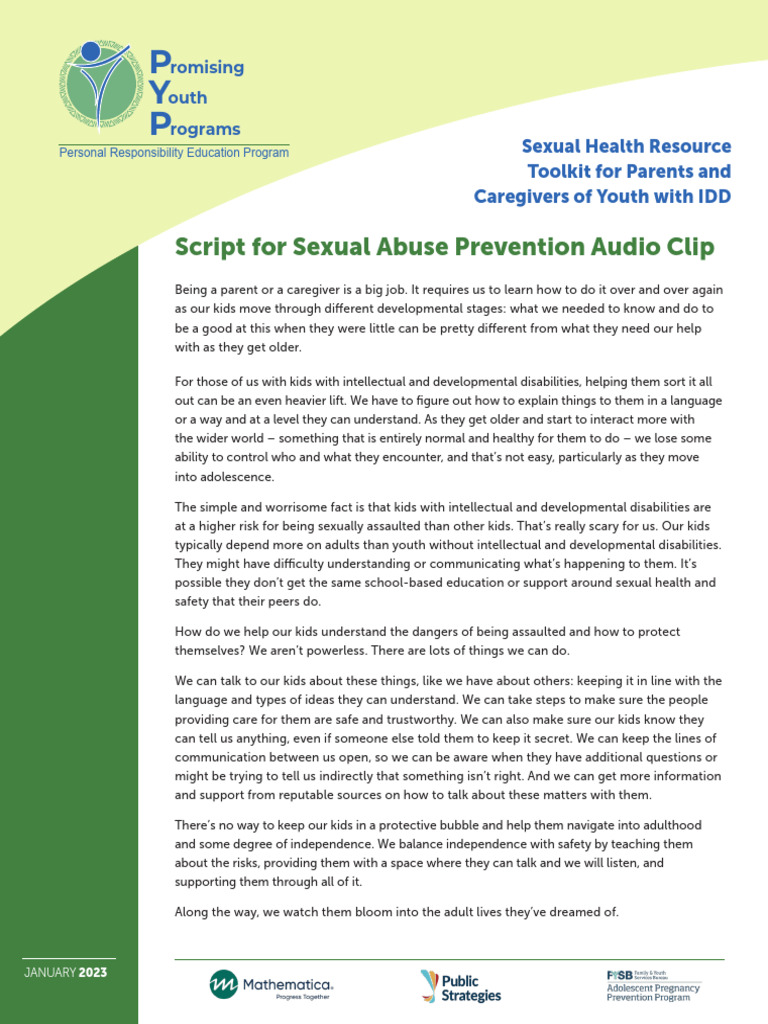 IDD Sexual Abuse Prev Script | PDF | Developmental Disabilities | Youth