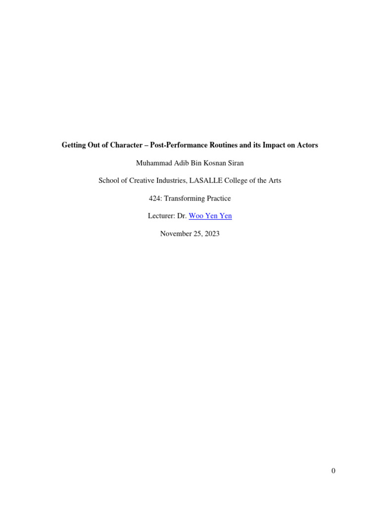 Getting Out of Character - Post-Performance Routines and Its Impact On ...