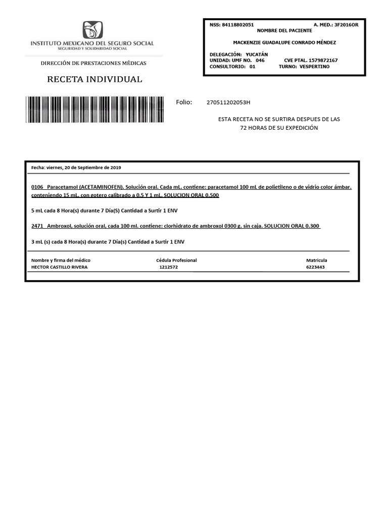 Receta Médica IMSS 2019 Editable | PDF