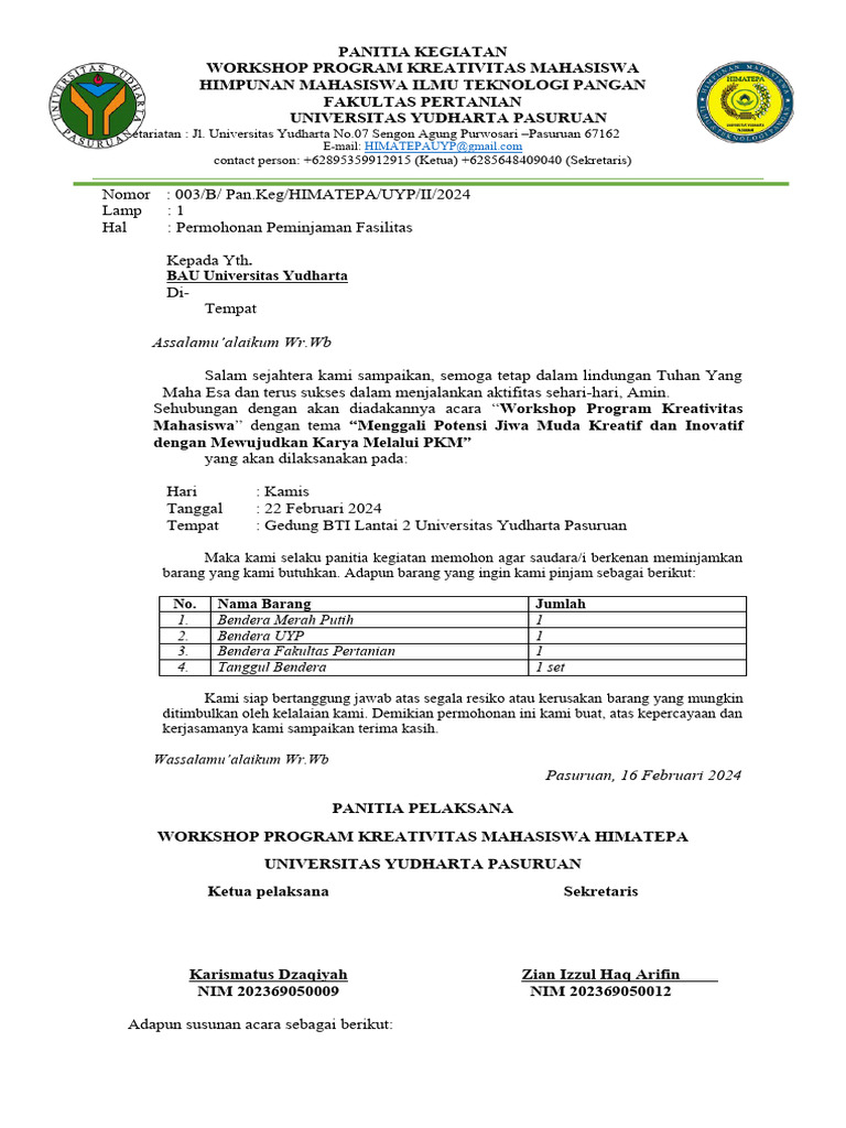 003 Surat Peminjaman Barang BAU | PDF