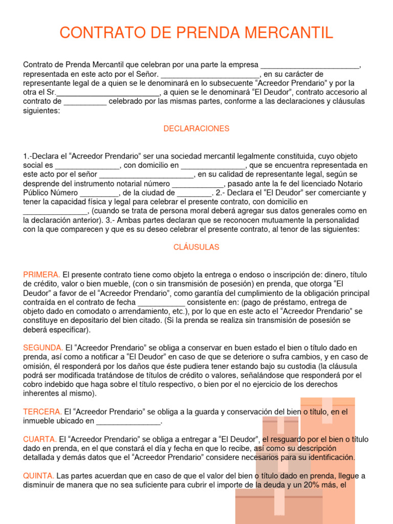Contrato de Prenda Mercantil Detallado | PDF | Pagos | Justicia