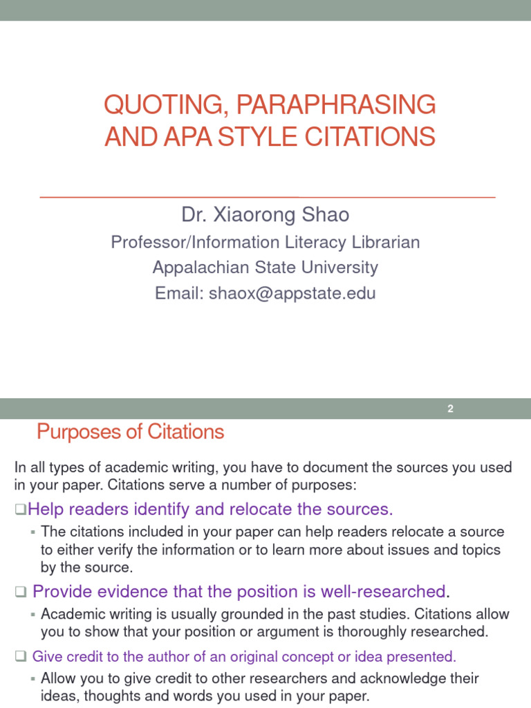Quoting Paraphrasing Citations | PDF | Citation | Apa Style