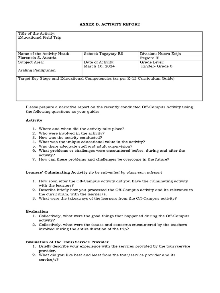 ANNEX D. Activity Report | PDF