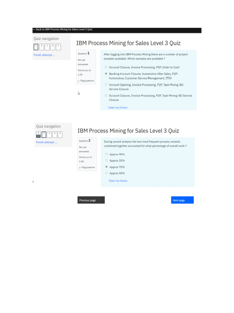 IBM Process Mining For Sales Level 3 Quiz | PDF