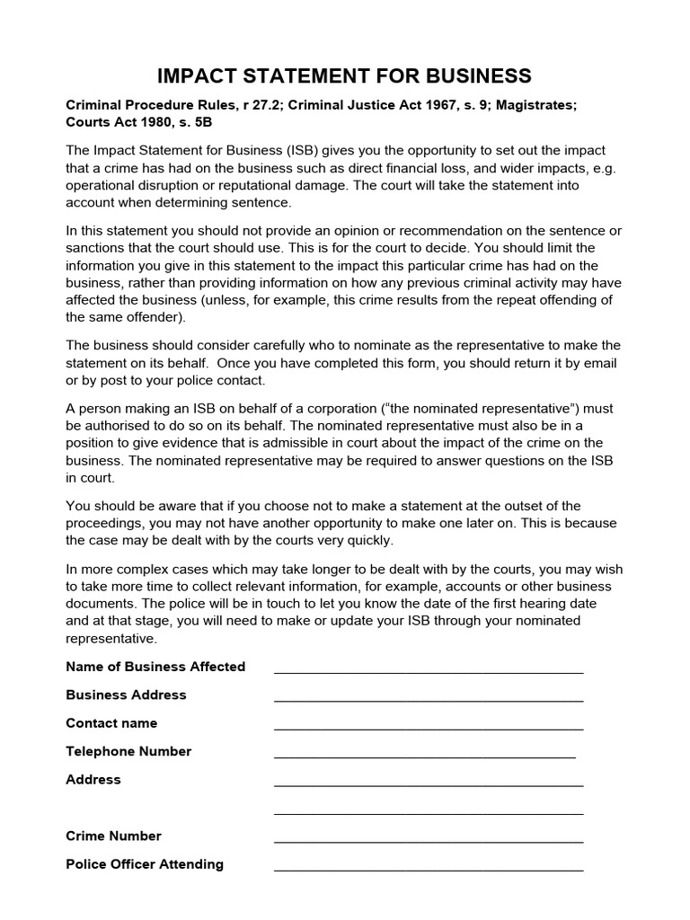 Business Impact Statement | PDF | Crimes | Crime & Violence