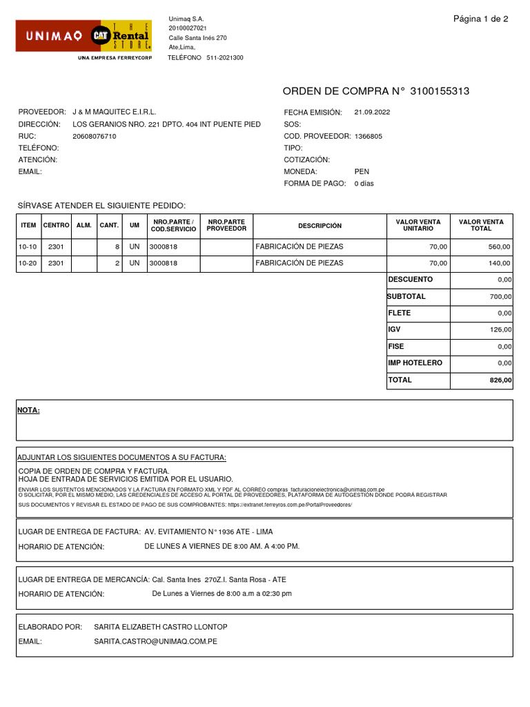 Orden de Compra #3100155313 | PDF