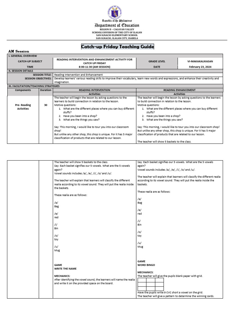 Catch Up Friday Teaching Guide | Download Free PDF | Teachers | Learning