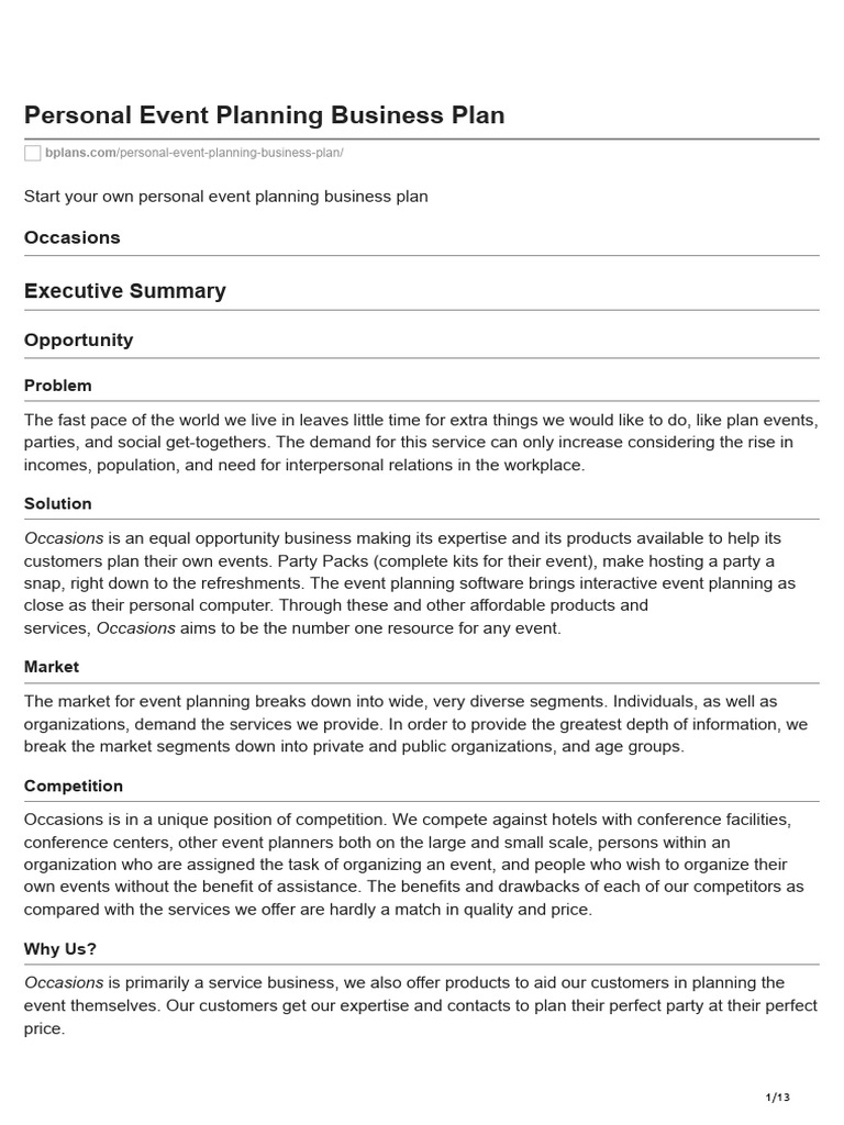 Personal Event Planning Business Plan | PDF | Expense | Depreciation