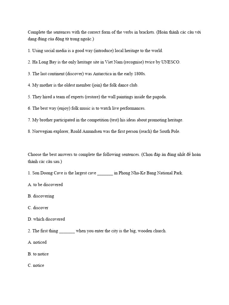 Complete The Sentences With The Correct Form of The Verbs in Brackets | PDF | Vietnam