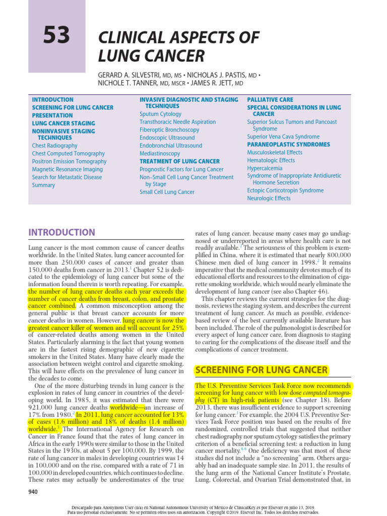 CLINICAL ASPECTS OF LUNG CANCER | PDF | Lung Cancer | Cancer