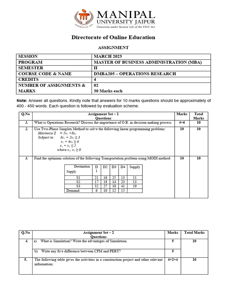 IA - Assignment - DMBA205 - MBA 2 - Set-1 and 2 - March - 2023 | PDF | Applied Mathematics ...