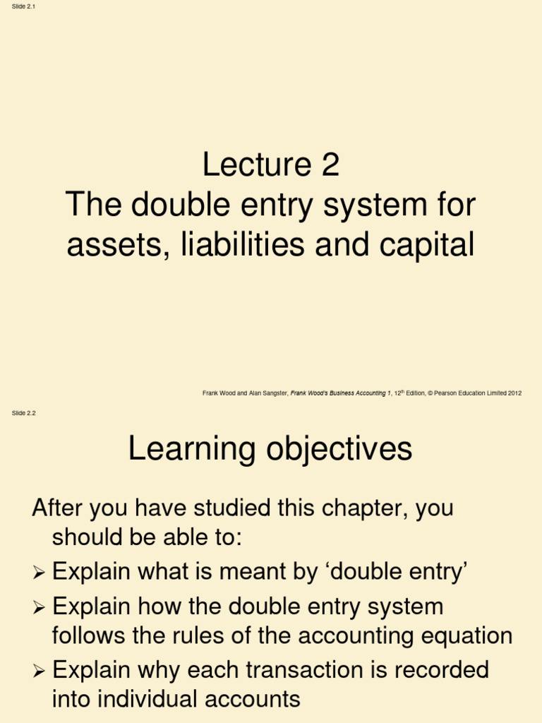 Lecture 2 - The Double Entry System For - Assets, Liabilities and Capital | PDF | Debits And ...