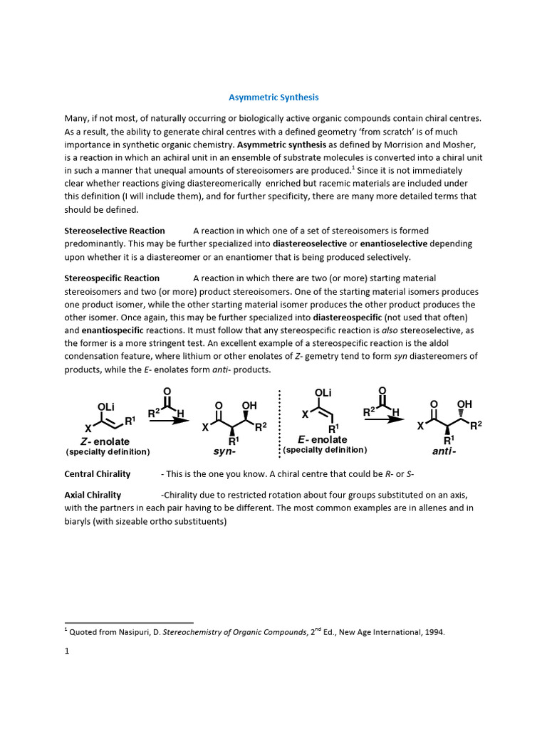 Asymmetric Synthesis and Chirality Concepts | PDF | Enantioselective ...