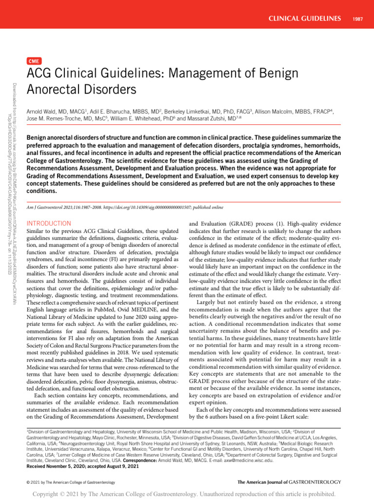 Acg Clinical Guidelines Management of Benign.13 | PDF | Rectum ...