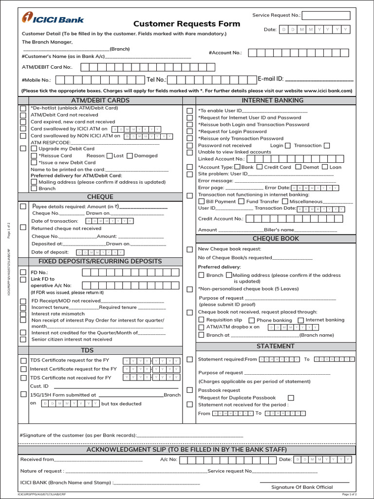Customer Request Form | PDF | Debit Card | Automated Teller Machine