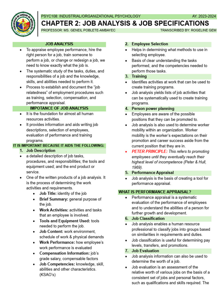 Chapter 2 - Job Analysis | PDF | Performance Appraisal | Business
