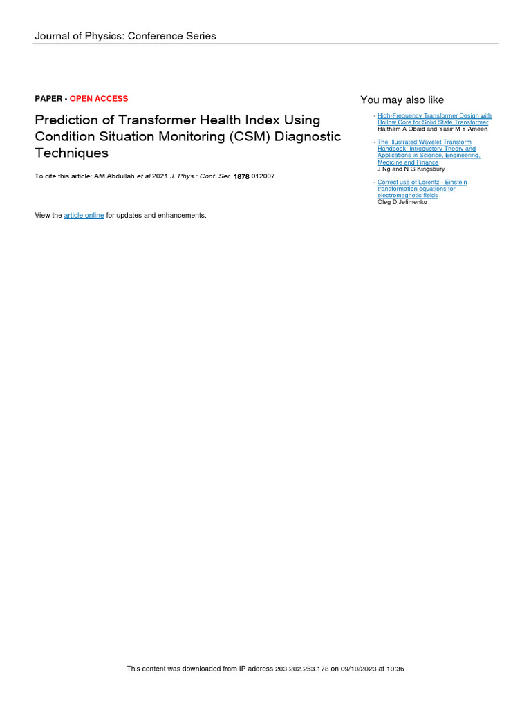 Prediction of Transformer Health Index Using Condition Situation Monitoring (CSM) | PDF ...