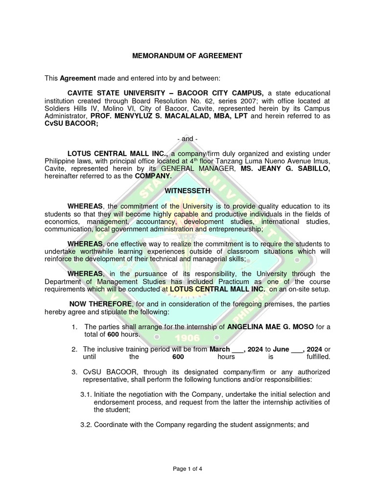 OJT2024 MOA - Individual Updated | PDF | Legal Liability | Confidentiality