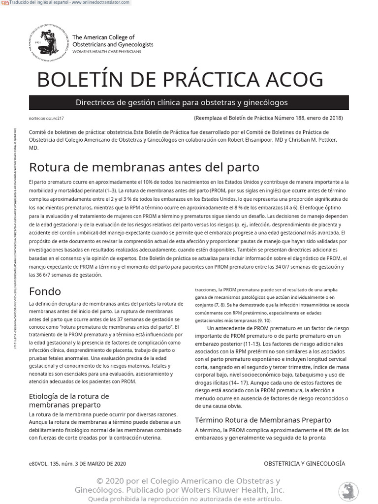Prelabor Rupture of Membranes ACOG Practice.47.en - Es | PDF | Parto ...