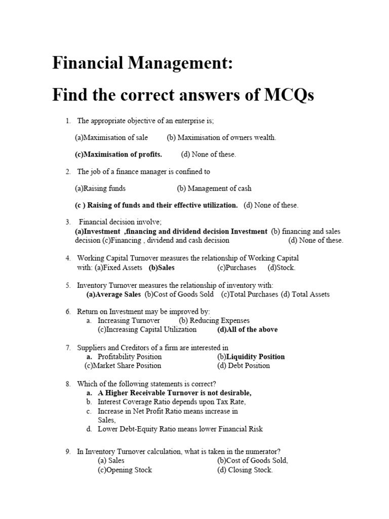 MCQs of Financial Management | PDF | Cost Of Capital | Net Present Value