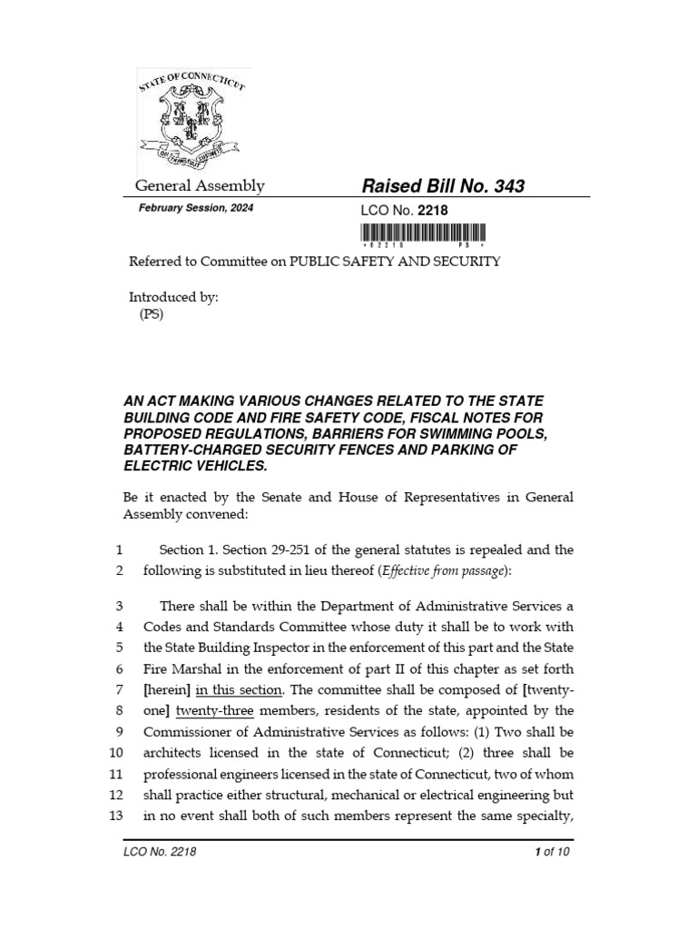 General Assembly: Raised Bill No. 343 | PDF | Building Code | Employment