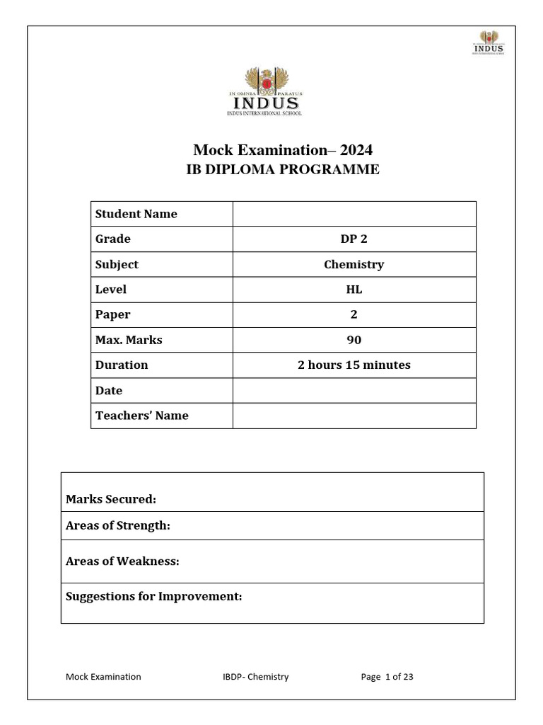 IBDP Chemistry Mock Exam 2024 | PDF | Chemical Equilibrium | Chemical ...