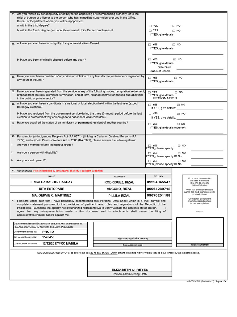 Personal Data Sheet for Employment | PDF | Government | Justice