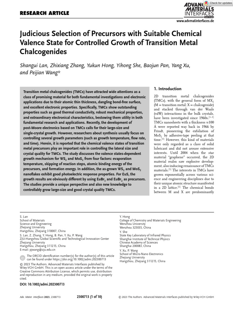 Judicious Selection of Precursors With Suitable ChemicalValence State ...