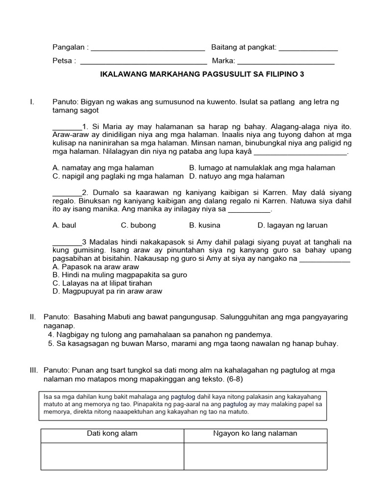 Filipino Exam Q2.final - 2024 | PDF