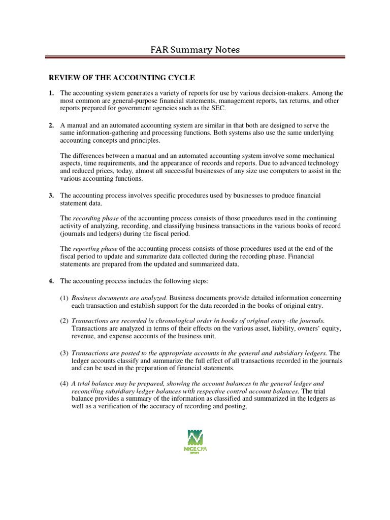 FAR Summary Notes | Download Free PDF | Debits And Credits | Equity ...